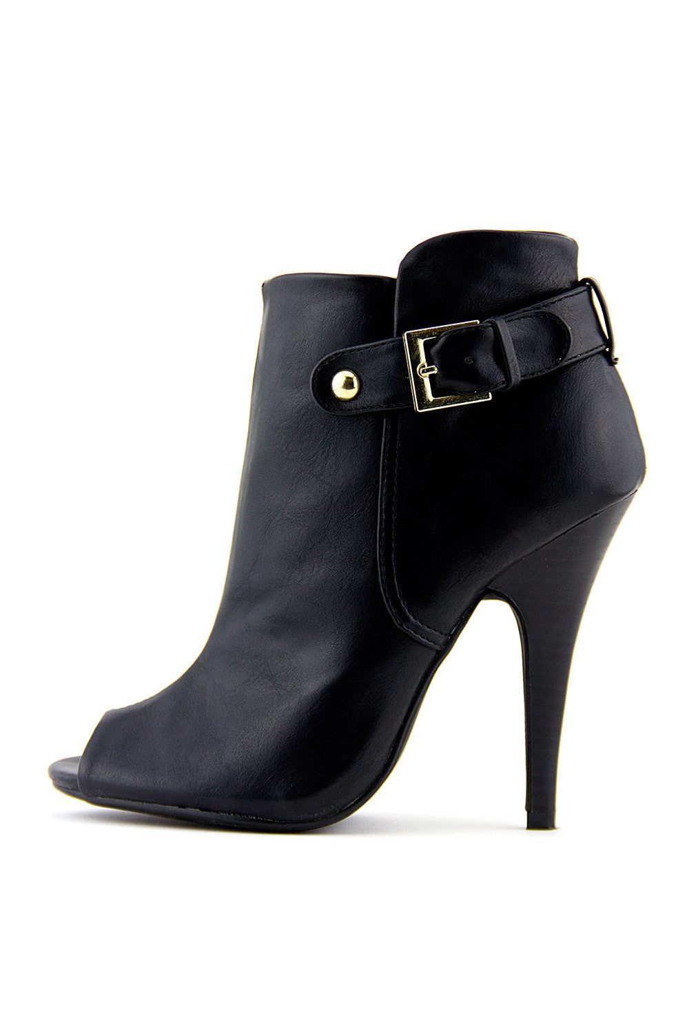 Buckle Open-Toe Ankle Boot with Heel - Black – Haute & Rebellious
