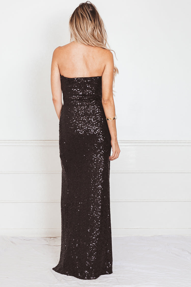 Sequin Strapless Maxi Dress with Slit – Haute & Rebellious