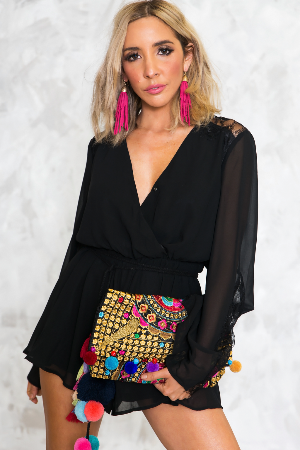 Deep-V Sheer Sleeve Romper – Haute & Rebellious